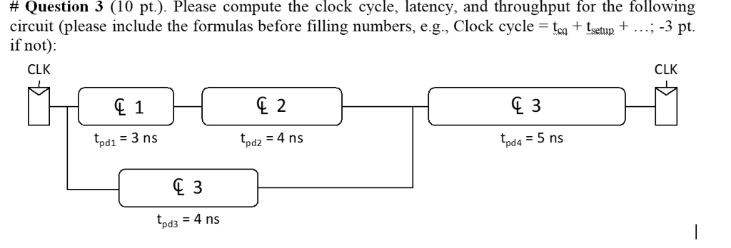 #Question 3 (10 pt.). Please compute the clock cycle, latency, and throughput for the following ...