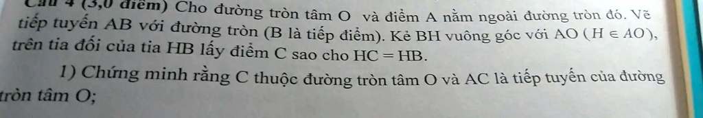 SOLVED: (Tu TP, U alem) Cho Ä‘Æ°á» ng trÃ²n tÃ¢m O tiáº¿p tuyáº¿n AB vá»›i vÃ Ä‘iá»ƒm A náº±m ...