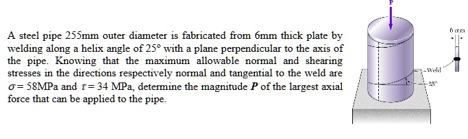 SOLVED: A steel pipe with a 255mm outer diameter is fabricated from a ...
