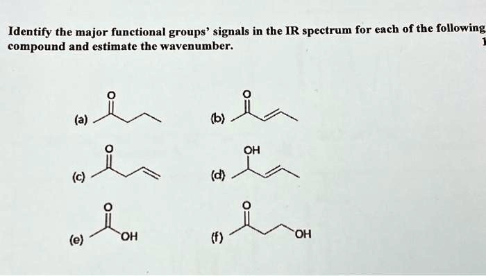 SOLVED: Text: Identify the major functional groups/signals in the IR spectrum for each of the ...