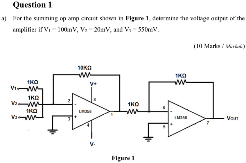SOLVED: a) For the summing op amp circuit shown in Figure 1, determine the voltage output of the ...