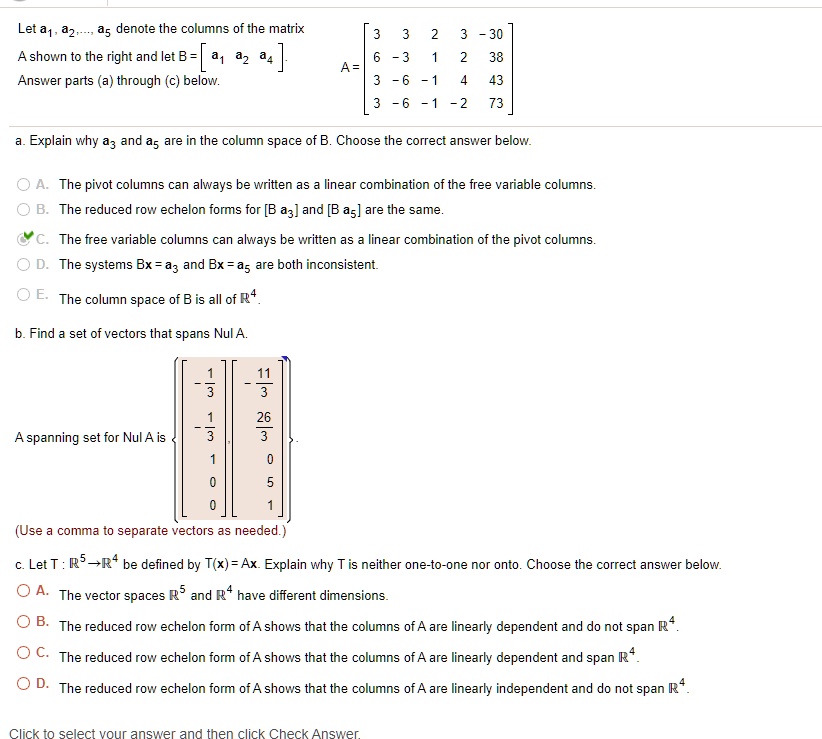 let a1 a2 a5 denote the columns of the matrix a shown to the right and ilet b a4 answer parts ...