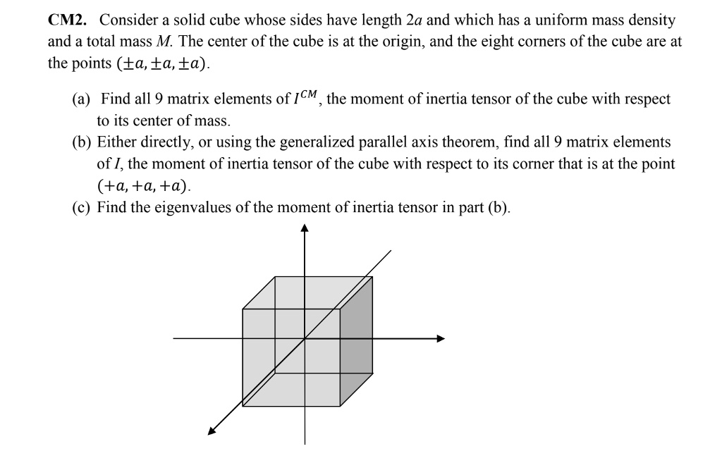 [GET ANSWER] CM2. Consider a solid cube whose sides have length 2a and which has a uniform mass ...
