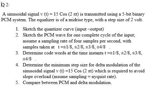 SOLVED: k2: A sinusoidal signal (t) = 15 Cos (2 nt) is transmitted ...