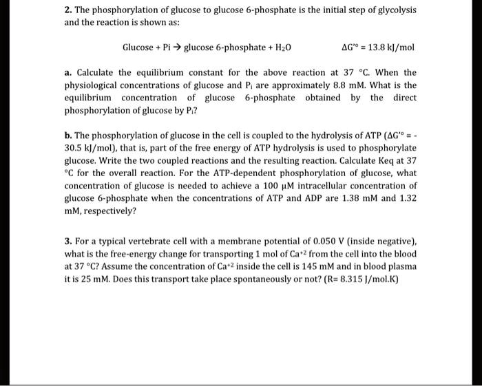 2 the phosphorylation of glucose to glucose phosphate is the initial ...