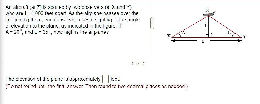 SOLVED: An aircraft (at Z) is spotted by two observers (at X and Y) who ...