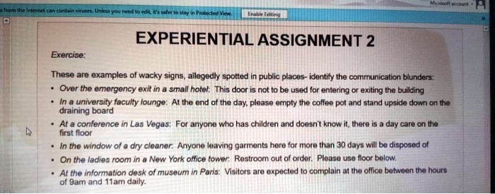 SOLVED: EXPERIENTIAL ASSIGNMENT 2 Exercise: These are examples of wacky ...