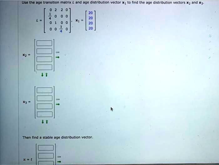 SOLVED:Use the age transition matrix age distribution vector *1 to (Ind ...