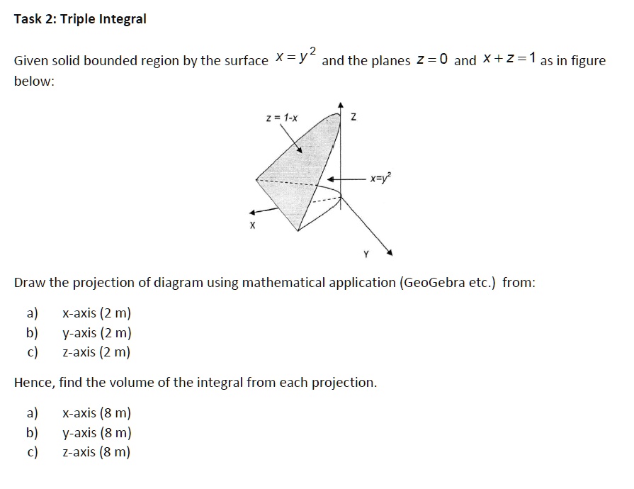 Task 2: Triple Integral Given solid bounded region by the surface x = y ...