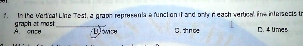 SOLVED: ;Cl In the Vertical Line Test; a graph represents a function if ...