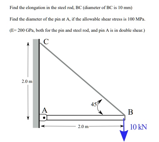 SOLVED: Find the elongation in the steel rod, BC (diameter of BC is 10 ...