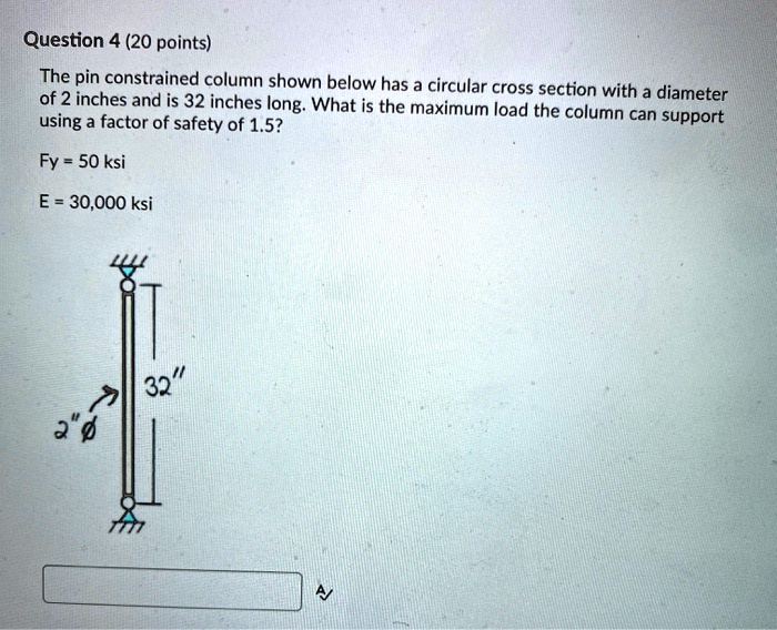 SOLVED: Question 4 (20 points): The pin-constrained column shown below has a circular cross ...