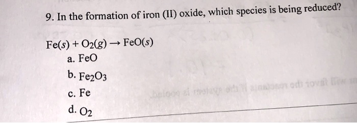 SOLVED: 9. In the formation of iron (II) oxide, which species is being ...