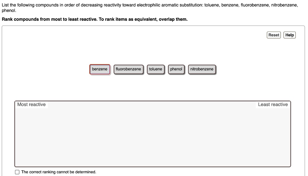 SOLVED: List the following compounds in order of decreasing reactivity toward electrophilic ...