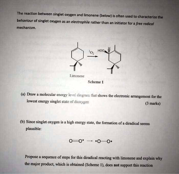 SOLVED:The reaction between singlet oxygen and limonene (below) is ...