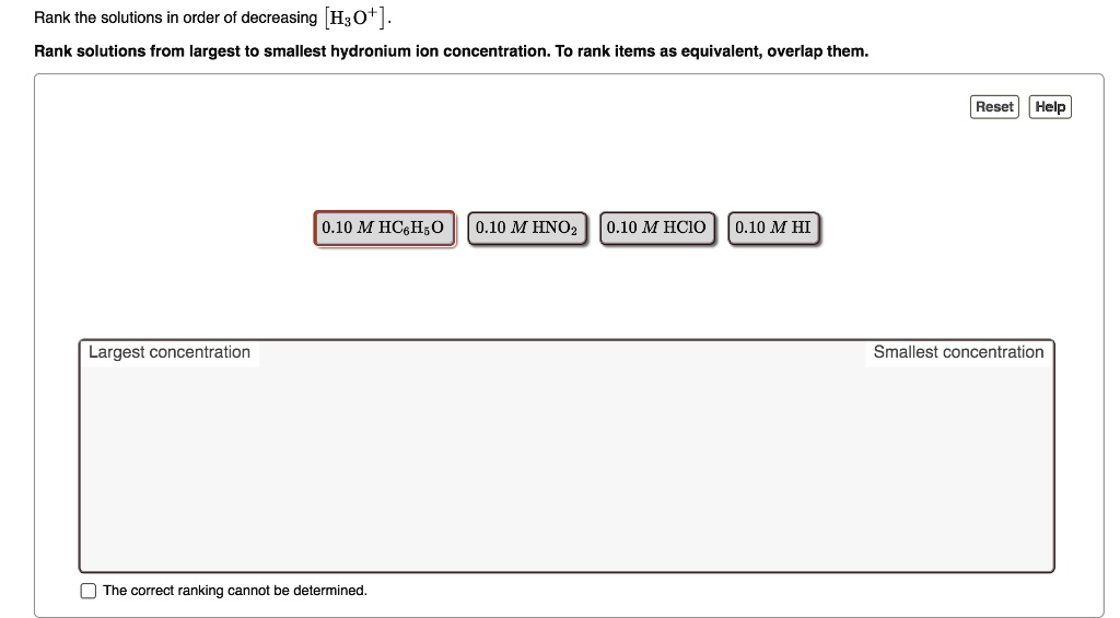 SOLVED: Rank the solutions in order of decreasing [Hz0']. Rank solutions from largest to ...