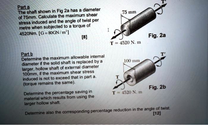 Part a The shaft shown in Fig 2a has a diameter of 75mm. Calculate the ...