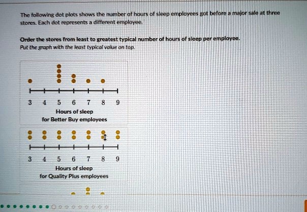 the following dot plots shows the number ot hours of sleep employees ...