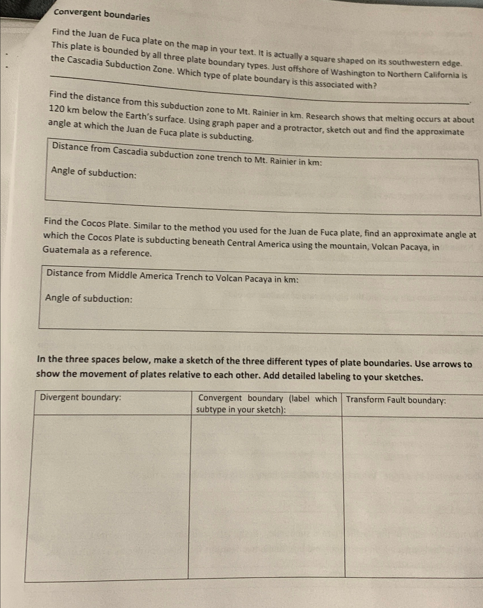 Convergent boundaries Find the Juan de Fuca plate on the map in your ...