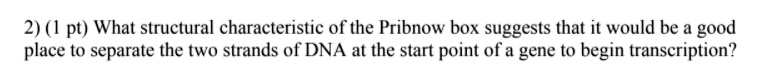 SOLVED: 2) (1 pt) What structural characteristic Of the Pribnow box ...