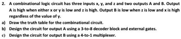 2 A Combinational Logic Circuit Has Three Inputs X Y And Z And Two Outputs A And B Output A 3906