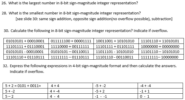 Solved 26 What Is The Largest Number In 8 Bit Sign Magnitude Integer Representation 28 What