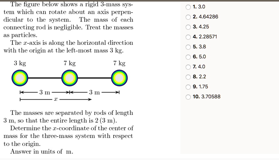 SOLVED: The figure below shows rigid 3-mass sys- tem which cal rotate ...