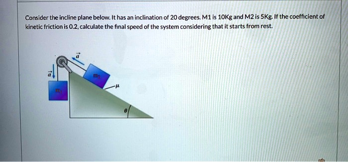 SOLVED: Consider the incline plane below It has an inclination of 20 degrees MI is 1OKg and M2 ...