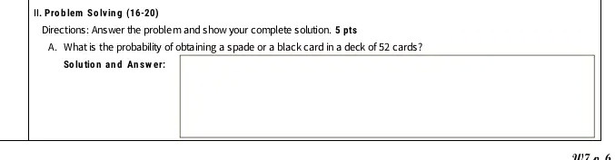 II. Problem Solving (16-20) Directions: Answer the problem and show your complete solution. 5 ...