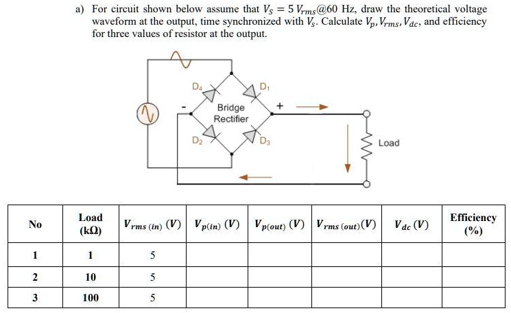 SOLVED: For the circuit shown below, assume that Vs = 5 Vrms @ 60 Hz ...