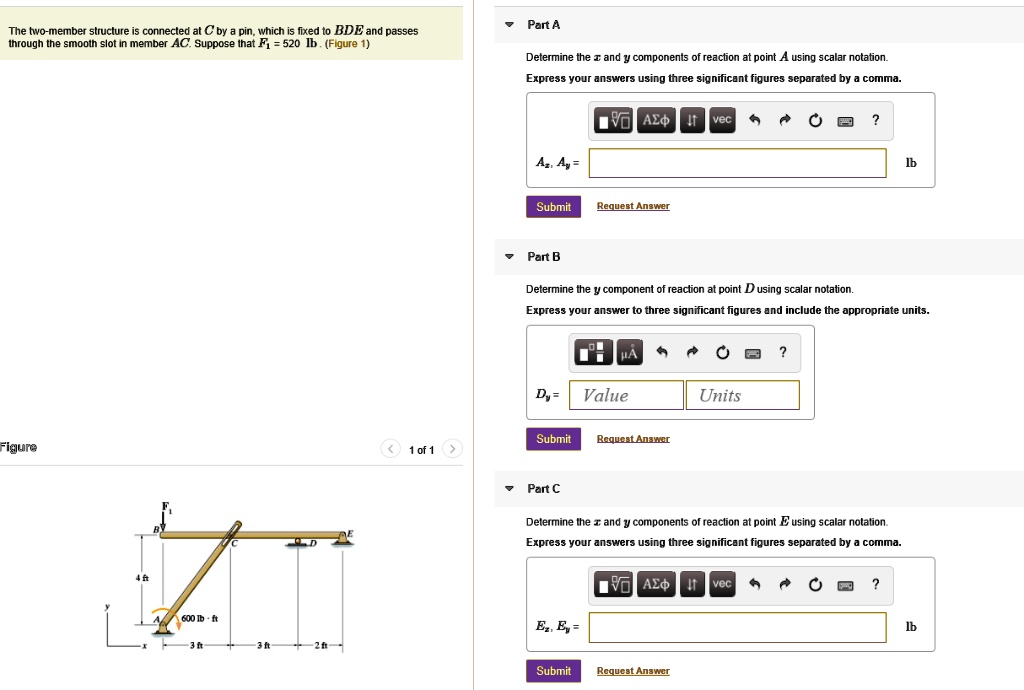 SOLVED: The two-member structure is connected at C by a pin, which is ...