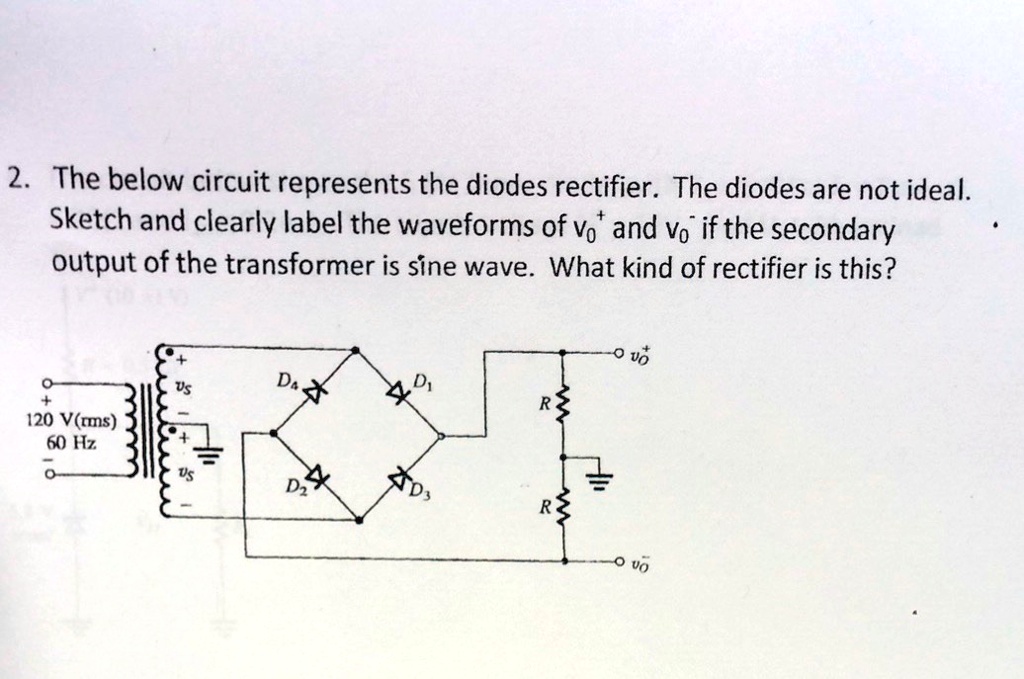 SOLVED: 2. The below circuit represents the diodes rectifier. The diodes are not ideal Sketch ...