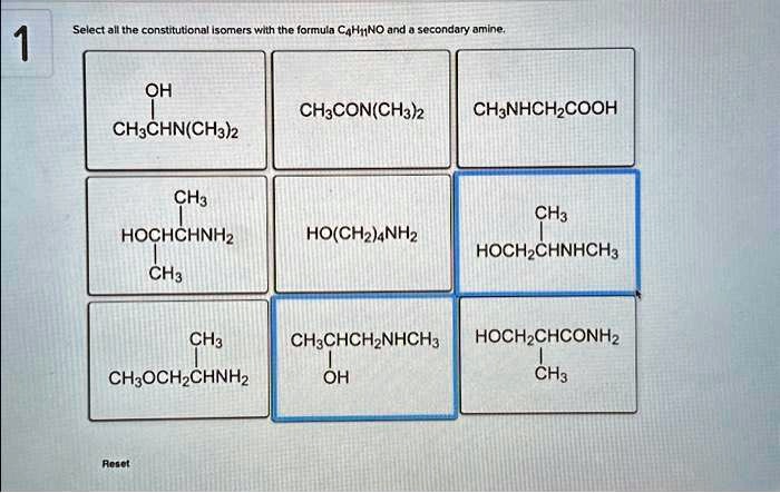 Select all the constitutional isomers with the formula C4H11NO and a ...