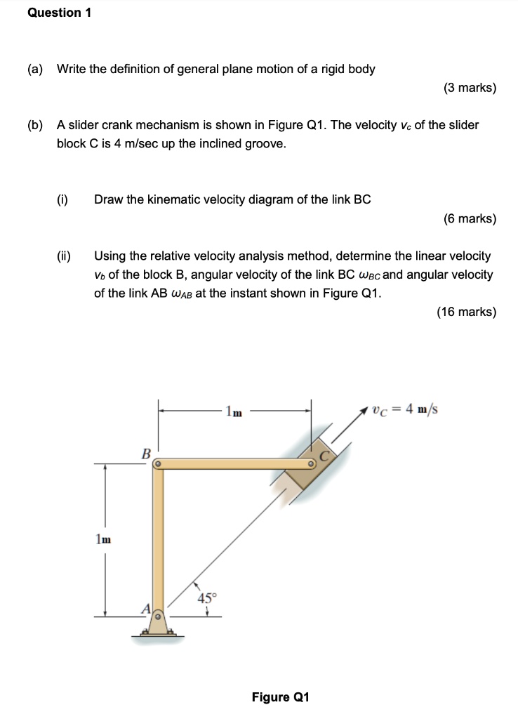 Question 1 (a) Write the definition of general plane motion of a rigid body (3 marks) (b) A ...