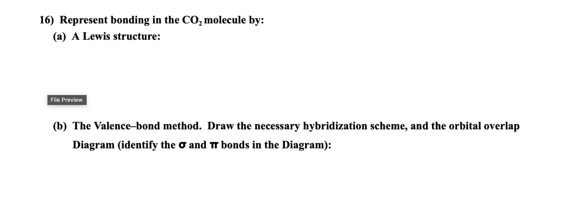 16) Represent bonding in the 𝐂 𝐎2 molecule by: (a) A Lewis structure ...