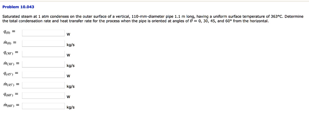 SOLVED: Problem 10.043 Saturated steam at 1 atm condenses on the outer surface of a vertical ...