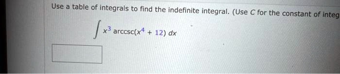 SOLVED: Use the table of integrals to find the indefinite integral: (Use C for the constant of ...