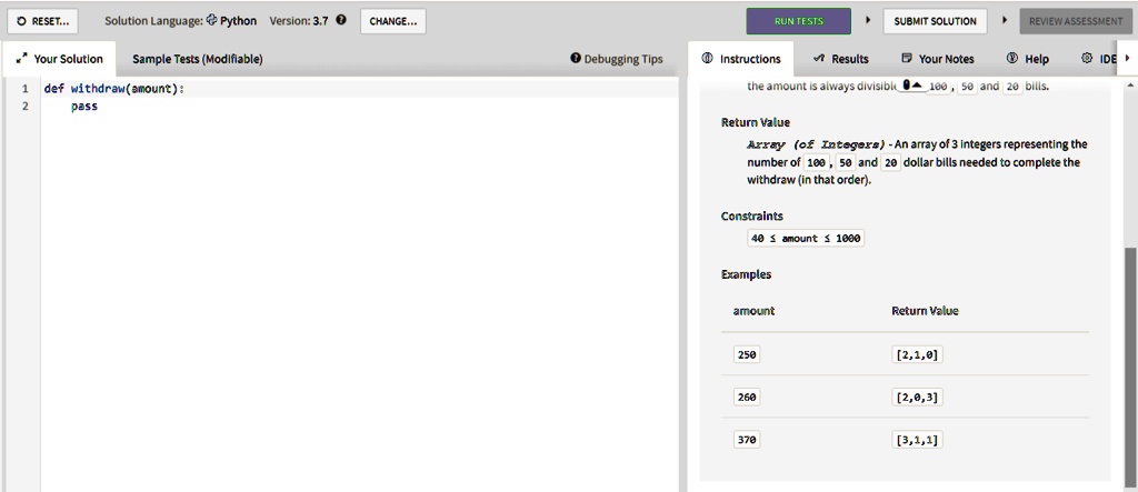 SOLVED: An ATM only has 100, 50, and 20 dollar bills (USD) available to ...