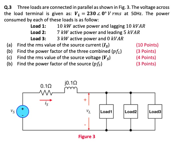 SOLVED: Q.3 Three loads are connected in parallel as shown in Fig.3 ...