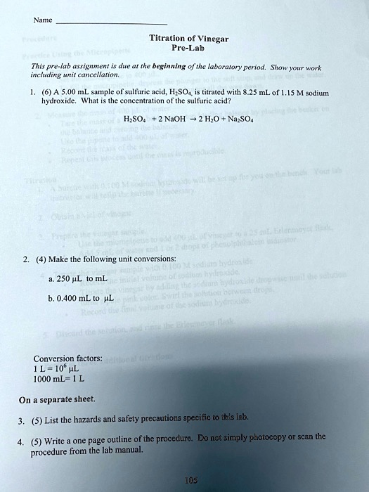 naml titration of vinegar pre lab this pre lah assignmtent including ...