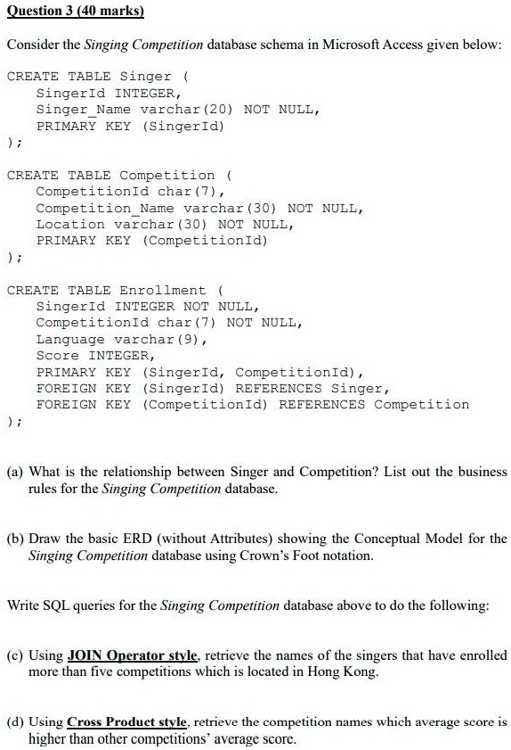 SOLVED: (d) Using Cross Product style, retrieve the competition names which average score is ...