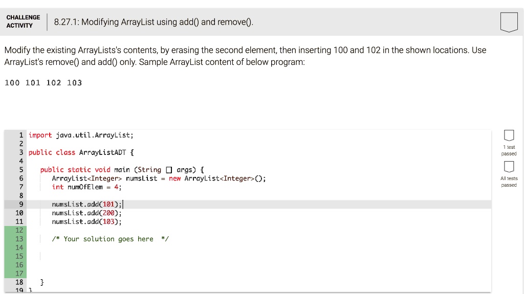 Challenge Activity 8271 Modifying Arraylist Using Add And Remove Modify The Existing 2946
