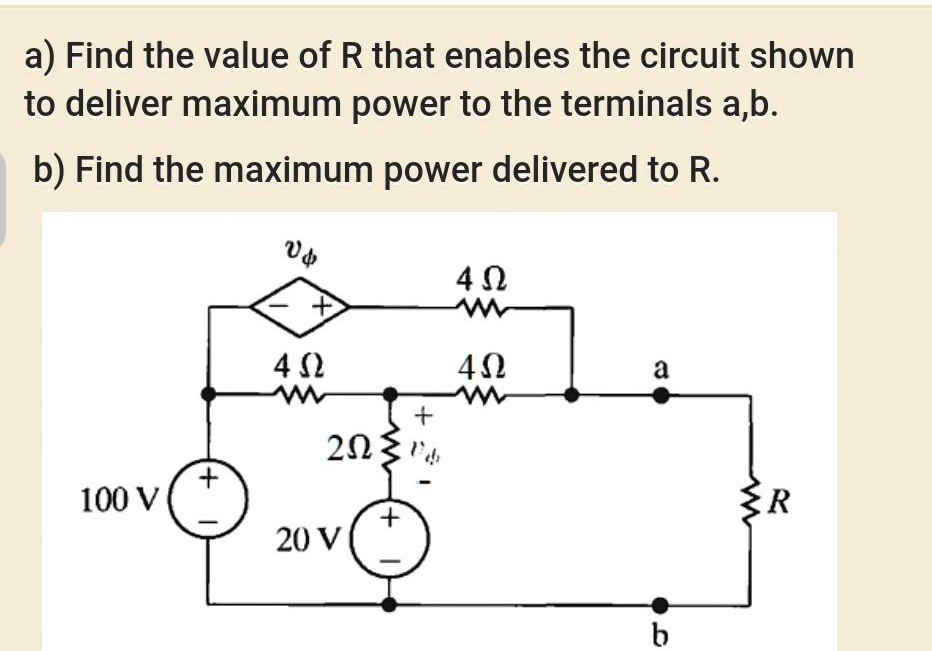 a Find the value of R that enables the circuit shown to deliver maximum power to the terminals a ...