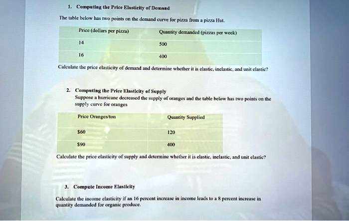 SOLVED: Computing the Price Elasticity of Demand The table below has ...
