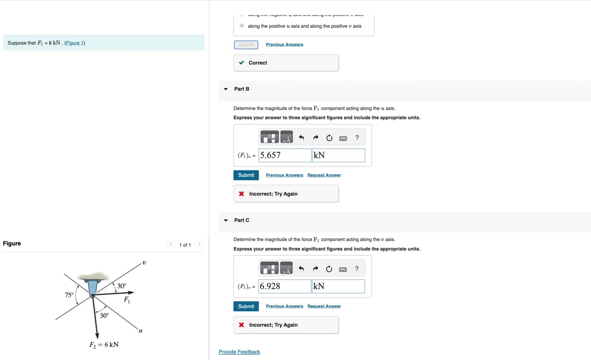 SOLVED: Suppose that F1=8 kN. (Eigure 1) Figure along the positive u axis and along the positive ...