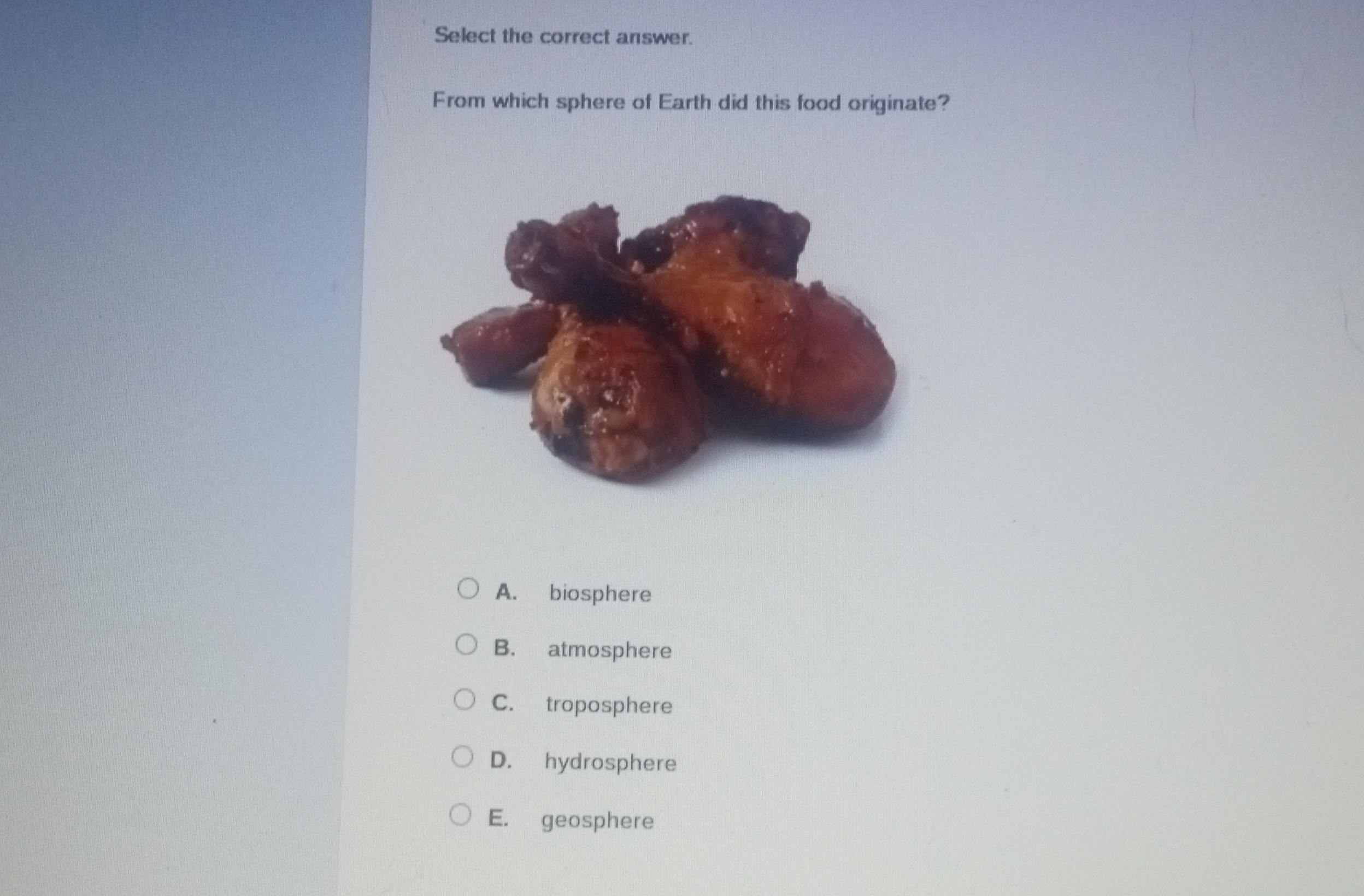 SOLVED: Select the correct answer. From which sphere of Earth did this ...