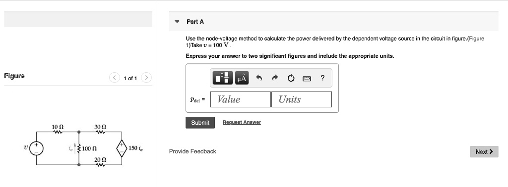 SOLVED: Part A Use the node-voltage method to calculate the power delivered by the dependent ...