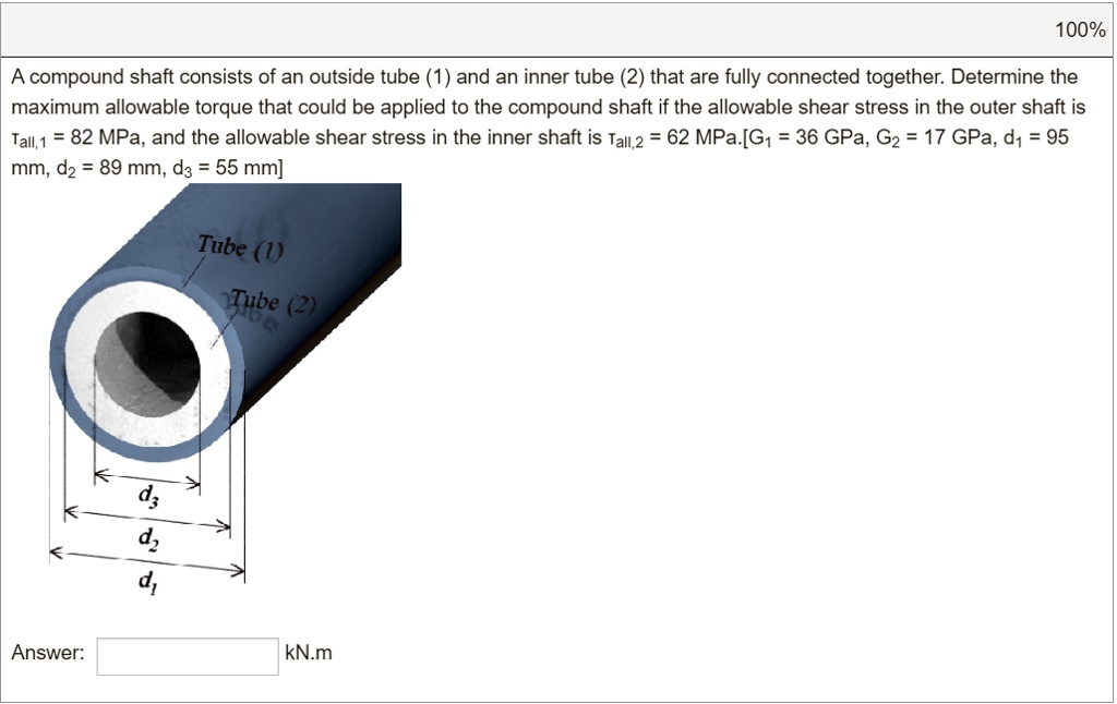 SOLVED: A compound shaft consists of an outside tube (1) and an inner ...
