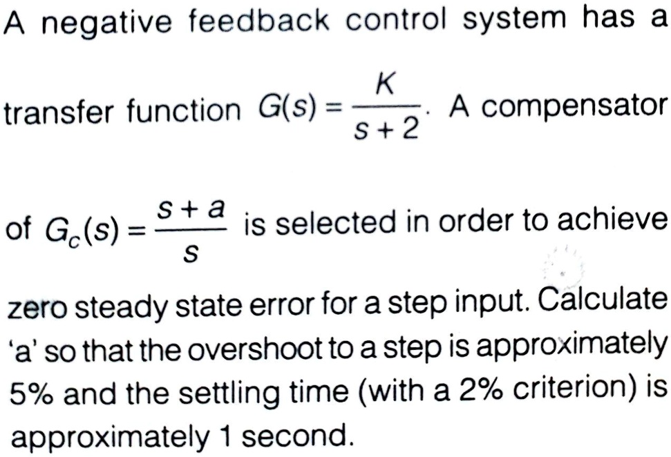 SOLVED: A negative feedback control system has a K transfer function G(s) = A compensator s+2 s ...