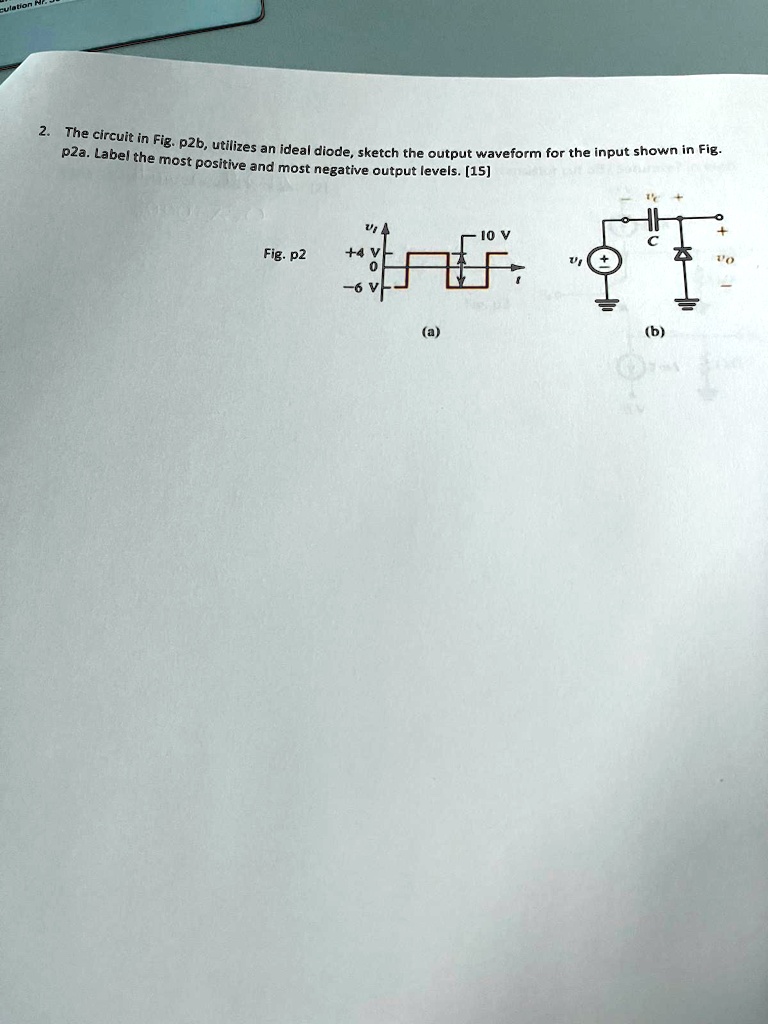 2 the circuit in fig p2b utilizes an ideal diode sketch the output waveform for the input shown ...